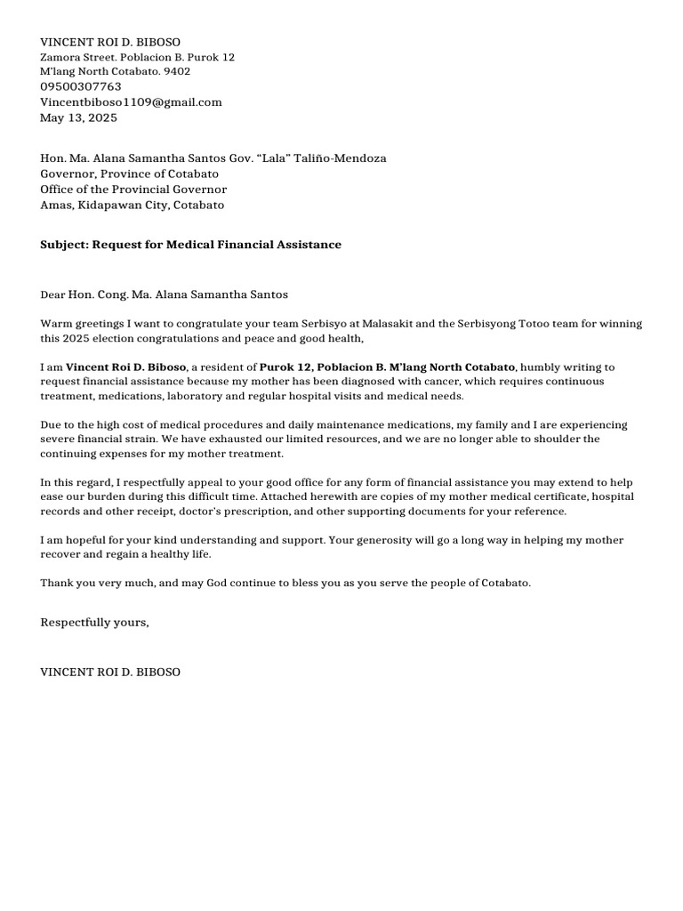 Request for Medical Financial Assistance | PDF