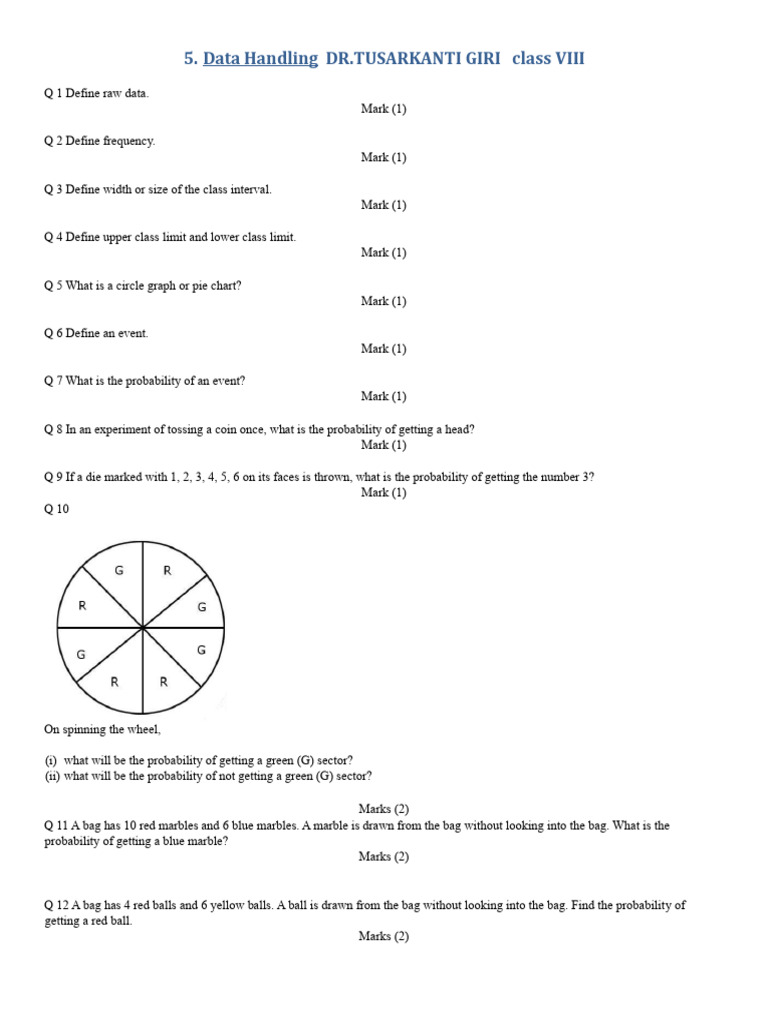 Data Handling Assignment for Class VIII | PDF