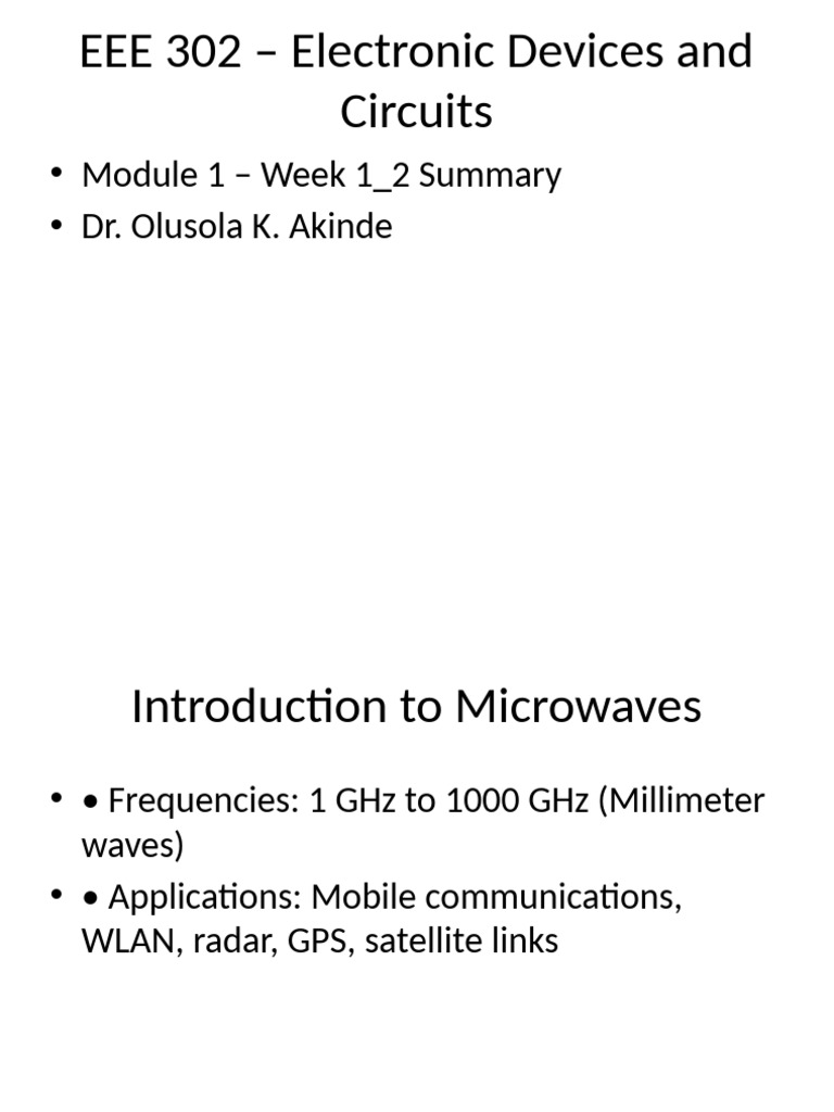 EEE 302 Week1 2 Summary | PDF