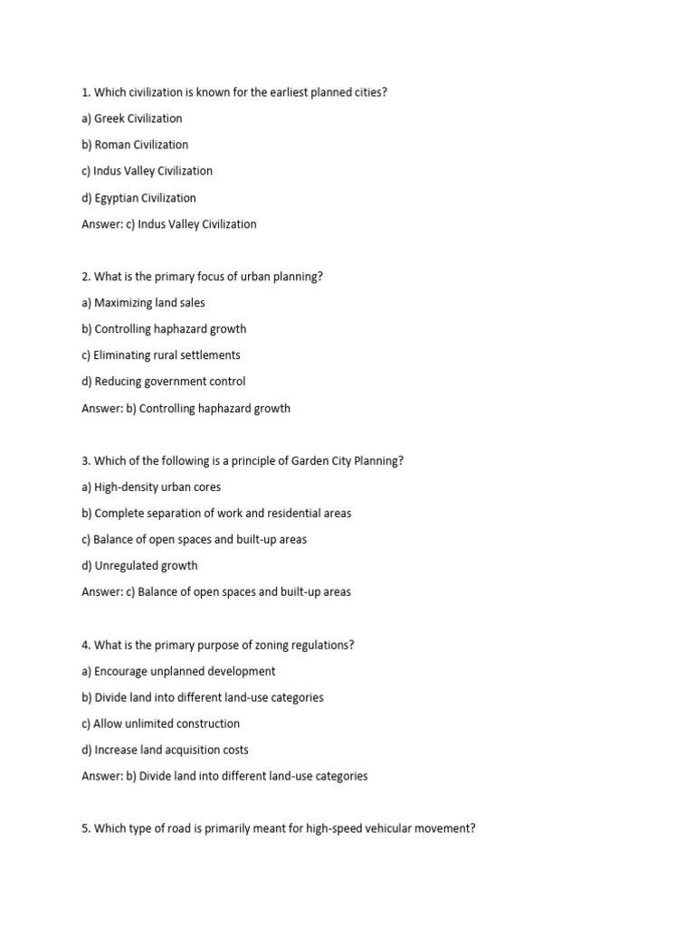 Urban Planning MCQs and Answers | PDF | Urban Planning | Urban Sprawl