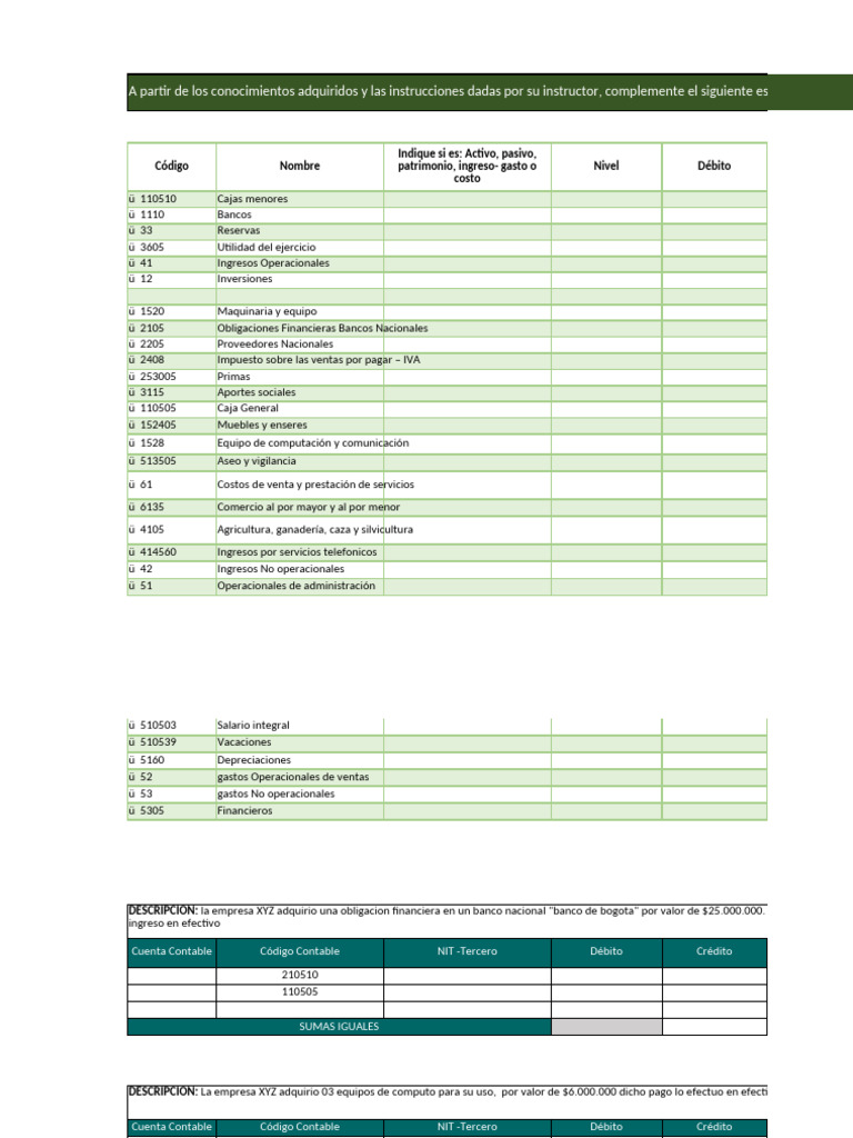 Ejercicio Formato en Blanco | PDF | Contabilidad | Tarjeta de débito