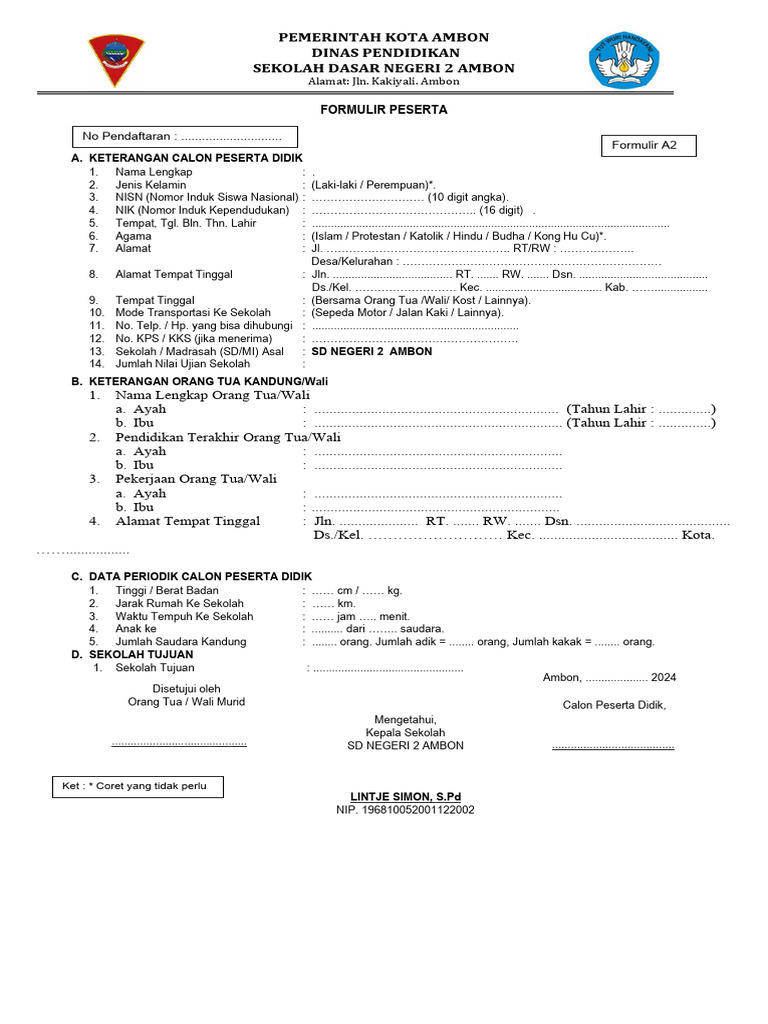 Formulir A2 Ke SMP Siap | PDF