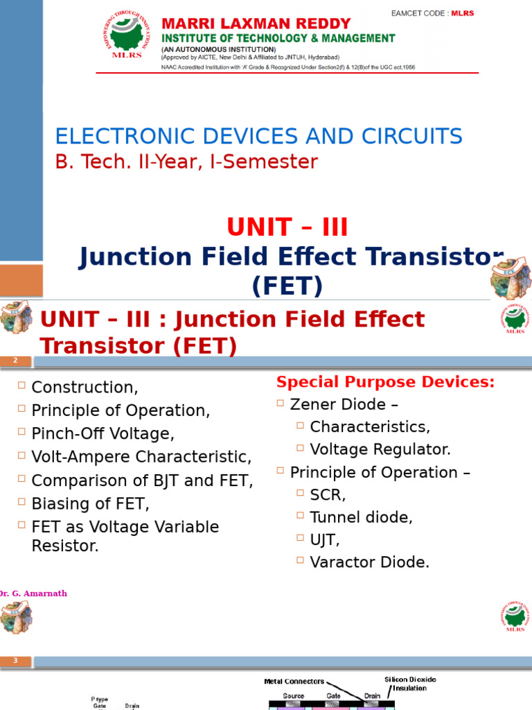 UNIT - 3 Junction Field Effect Transistor (FET) | PDF | Field Effect ...