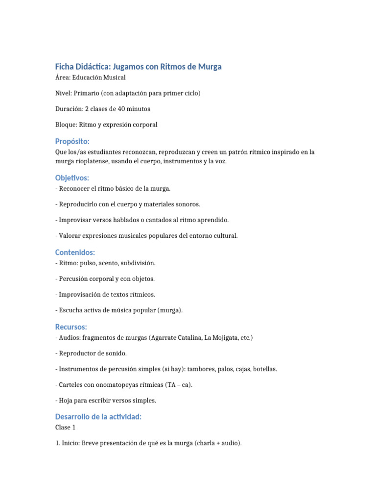 Ficha Didactica Murga Primaria | PDF