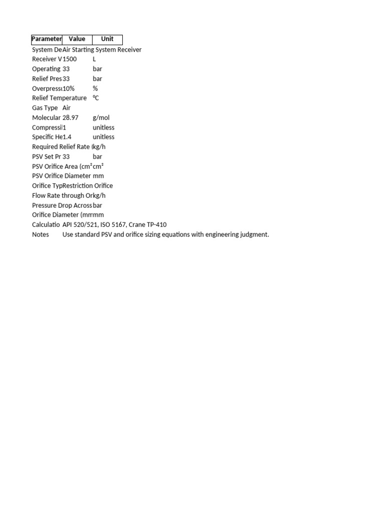 OilGas PSV Orifice Sizing Template | PDF