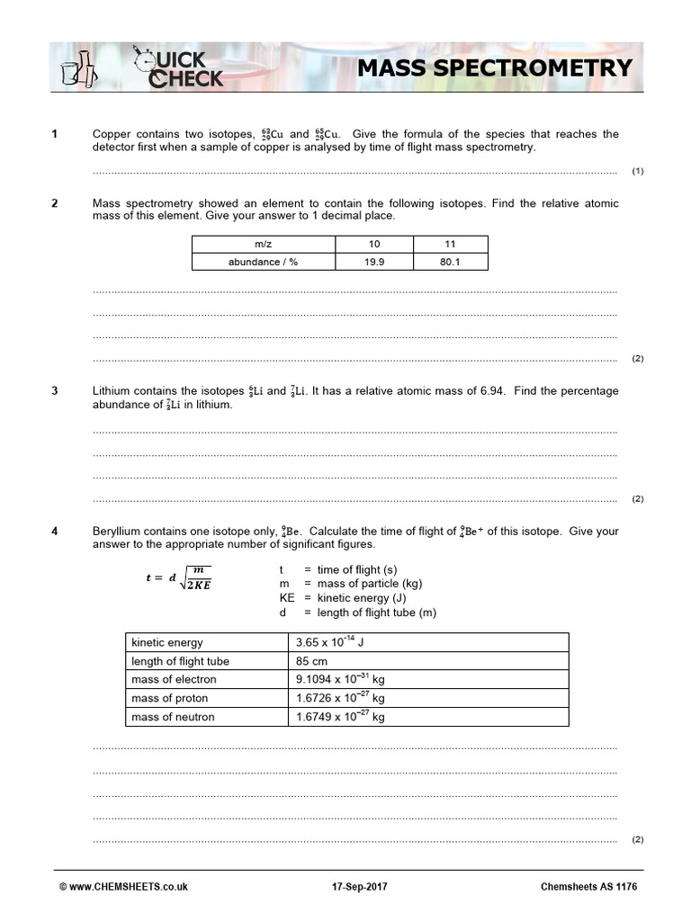Chemsheets As 1176 QC Mass Spectrometry | PDF | Isotope | Mass Spectrometry