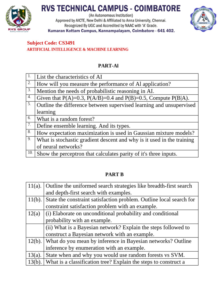 AIML Question Bank | PDF