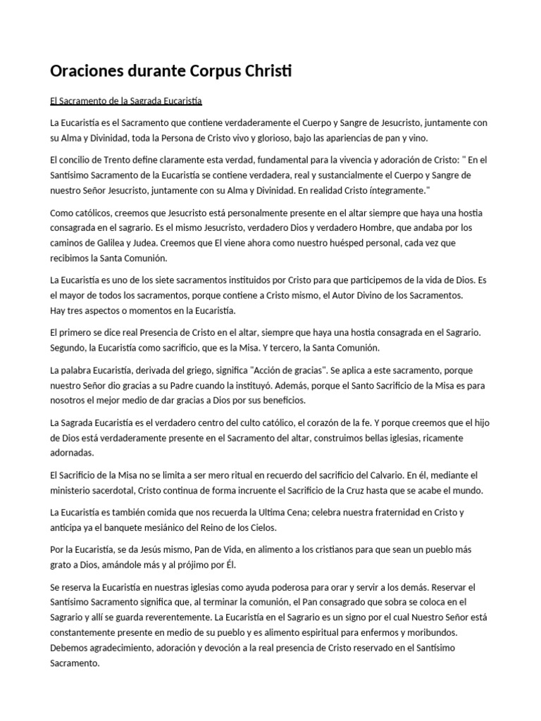 Oraciones Para El Corpus Christi | PDF | eucaristía | Cristo (título)