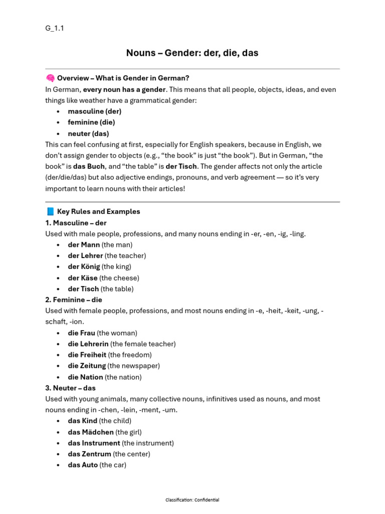 German Noun Gender Explained | PDF | Grammatical Gender | Noun