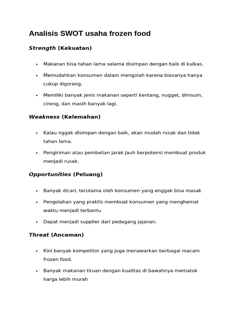 Analisis SWOT Usaha Frozen Food | PDF