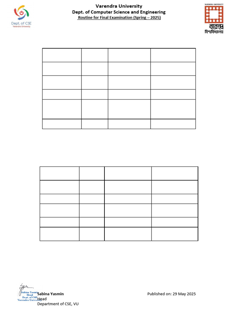 CSE Spring 2025 Final Exam Routine | PDF | Computer Science | Electrical Engineering