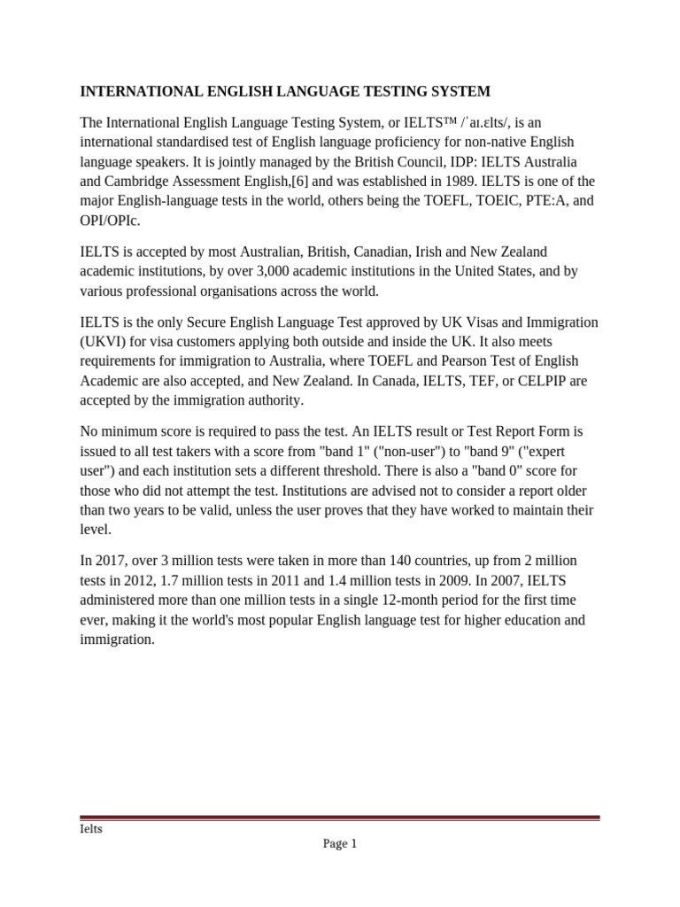 IELTS Overview: Test Structure & History | PDF | International English ...