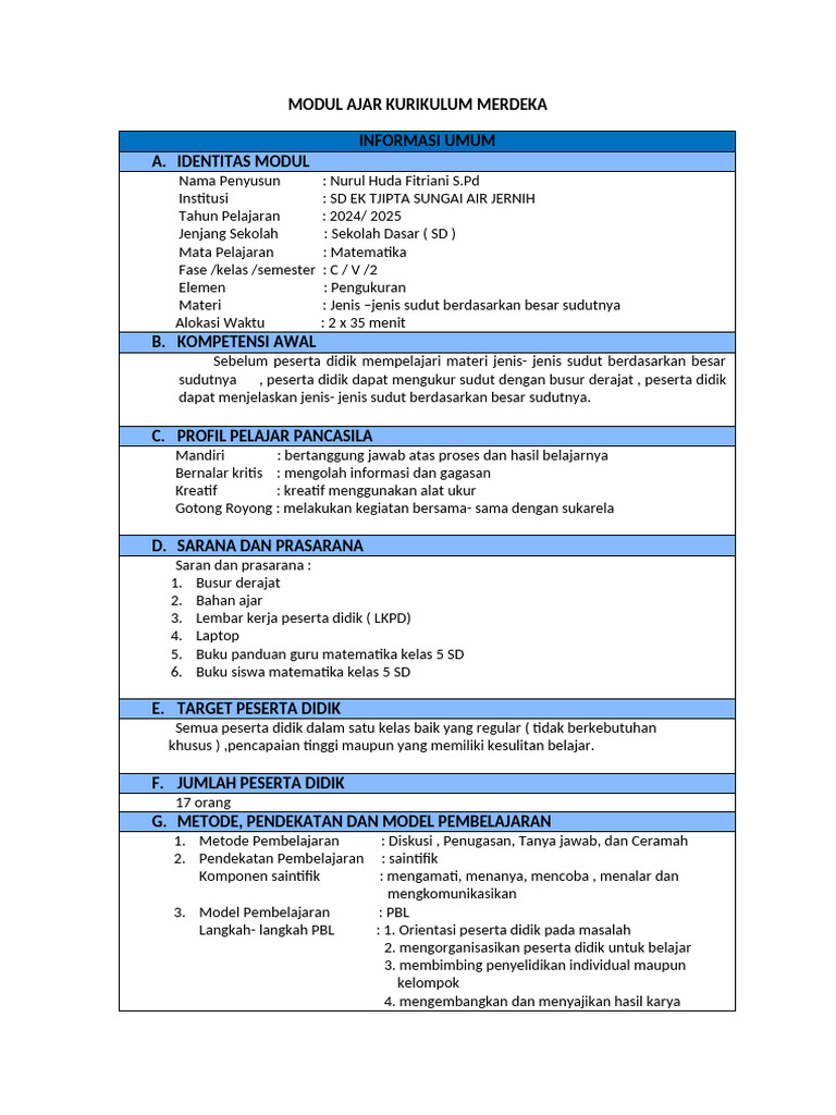 Modul Ajar Kurikulum Merdeka SD Eka Tjipta Saje Jambi | PDF