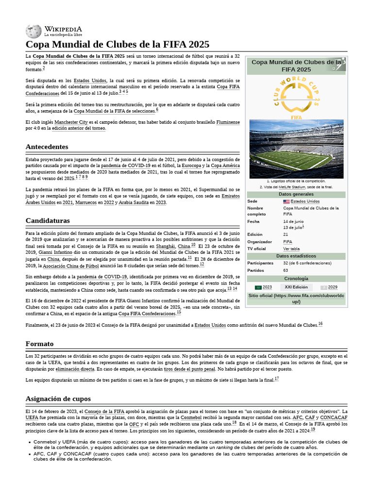 Equipos y formato Copa Mundial 2025 | PDF | Asociación de Futbol ...
