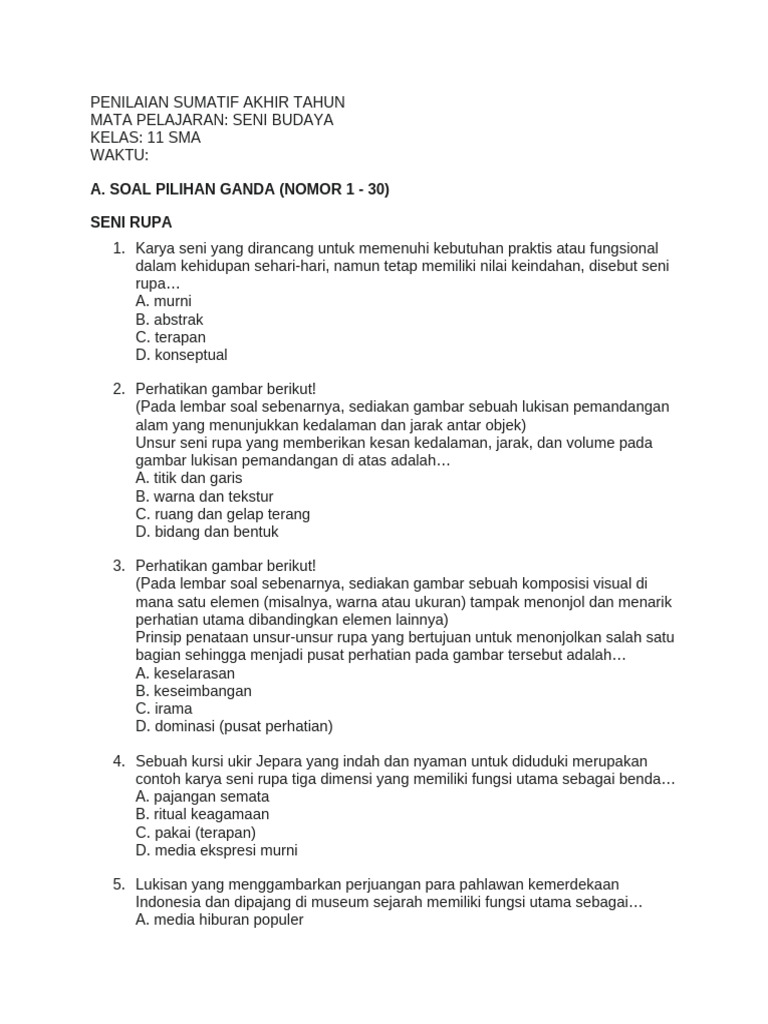 Psat Seni Budaya Kelas 11 | PDF