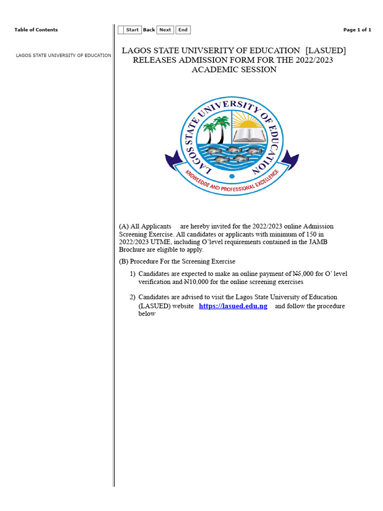 LASUED Admission Procedure | PDF