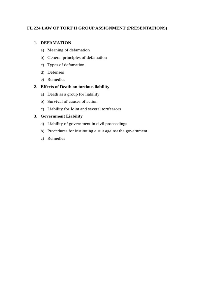 FL 224 Law of Tort II Group Assignment | PDF