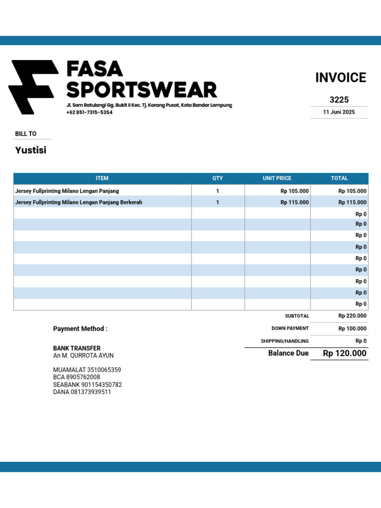 Jersey Invoice for Yustisi | PDF