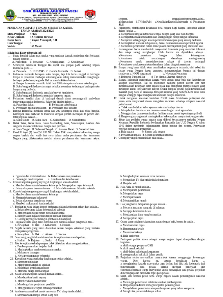 Soal Pas PKN Kelas X | PDF