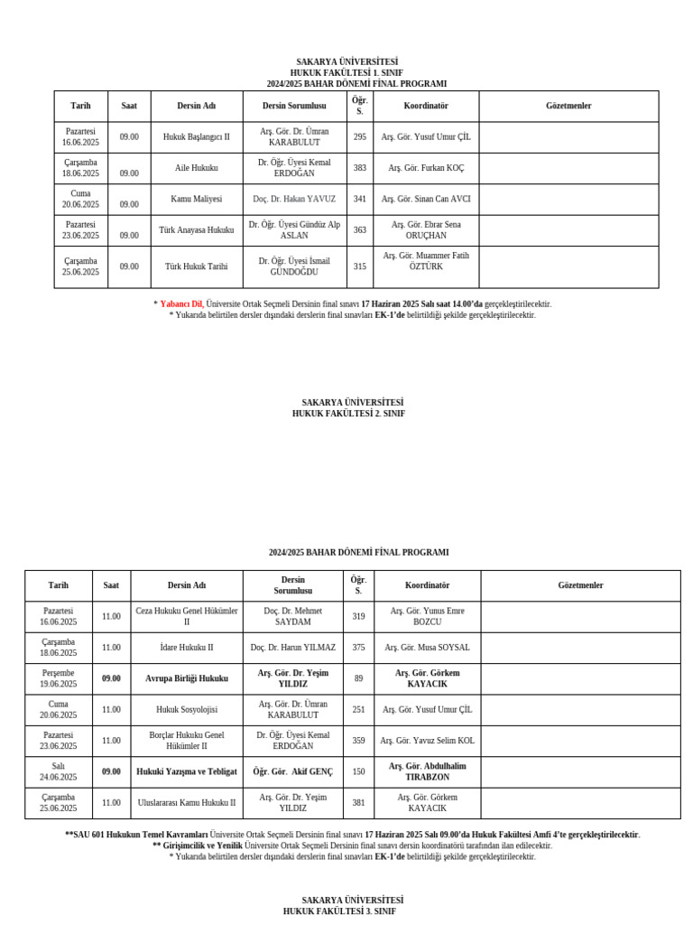 Final Sinav Programi 21.05 .2025 | PDF