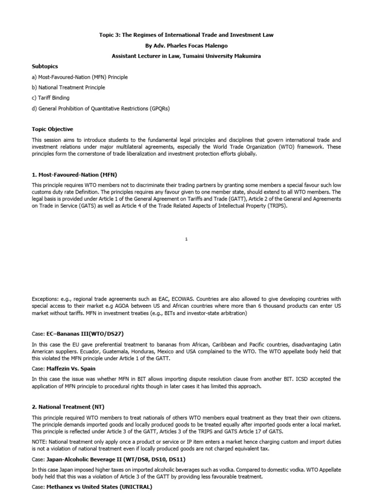 Regimes of International Trade and Investment Law | PDF | World Trade ...