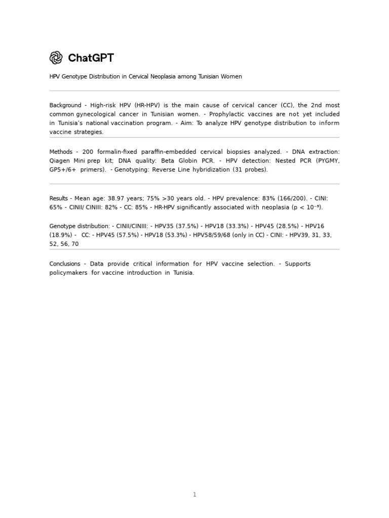 HPV Tunisia Study | PDF
