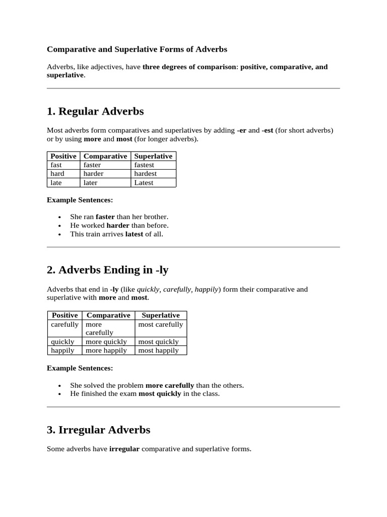 Adverb Comparison and Phrasal Verbs Guide | PDF | Linguistic Morphology ...