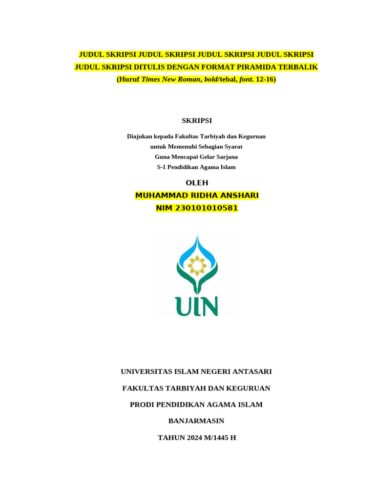 Template Proposal Skripsi Kuali Uin Antasari (Fixed) | PDF