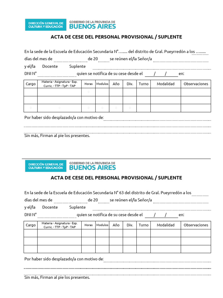 Acta de Cese Del Provisional-Suplente | PDF