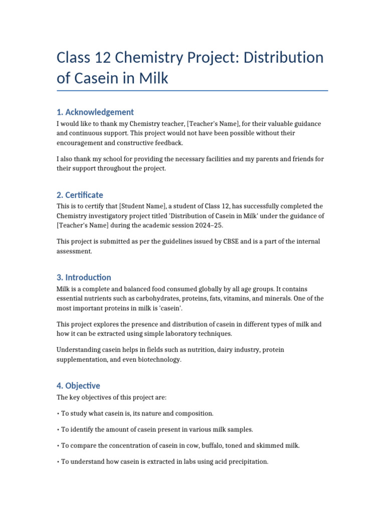 Extended Casein Project Class12 | PDF | Milk | Dairy