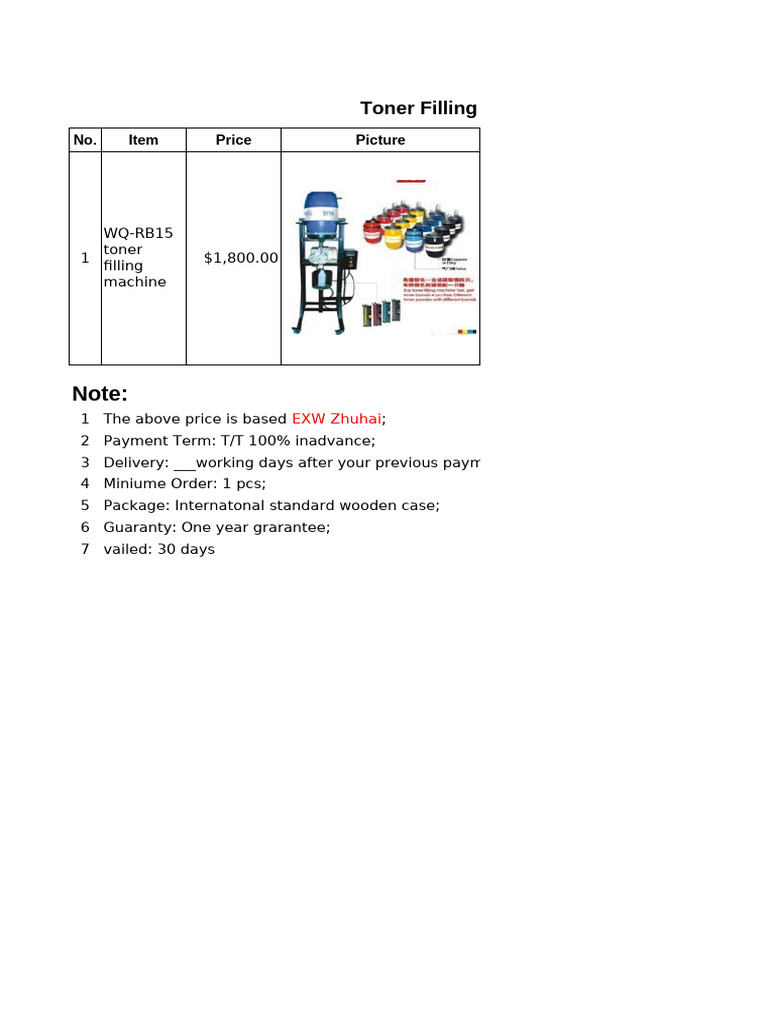 WQ-RB15 Toner Filling Machine | PDF