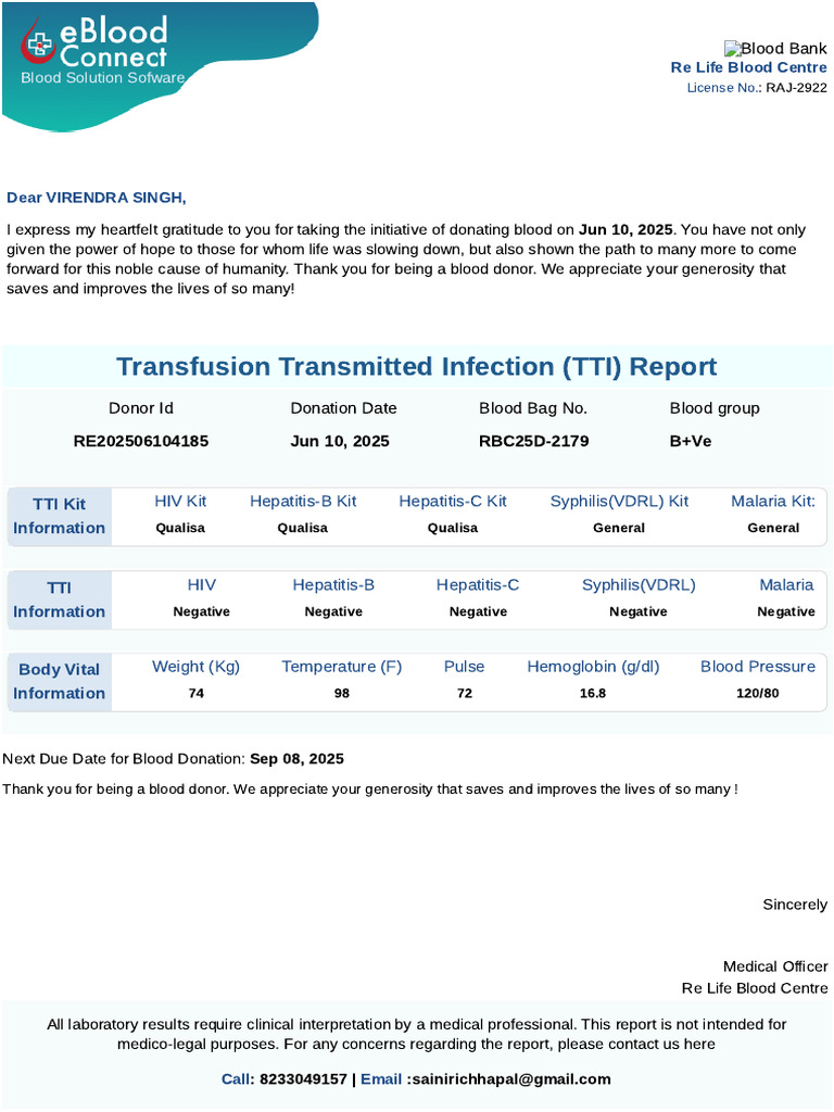 TTI Report for Blood Donation | PDF | Blood Donation | Blood