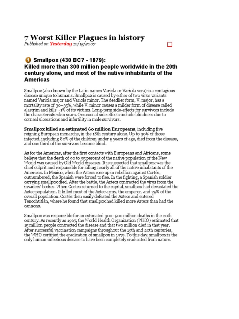 7 Worst Killer Plagues in History | PDF | Smallpox | Black Death