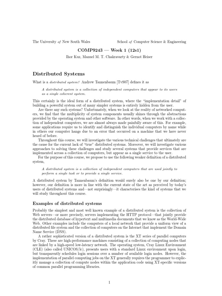 Distributed Systems: COMP9243 - Week 1 (12s1) | PDF | Distributed Computing | Scalability