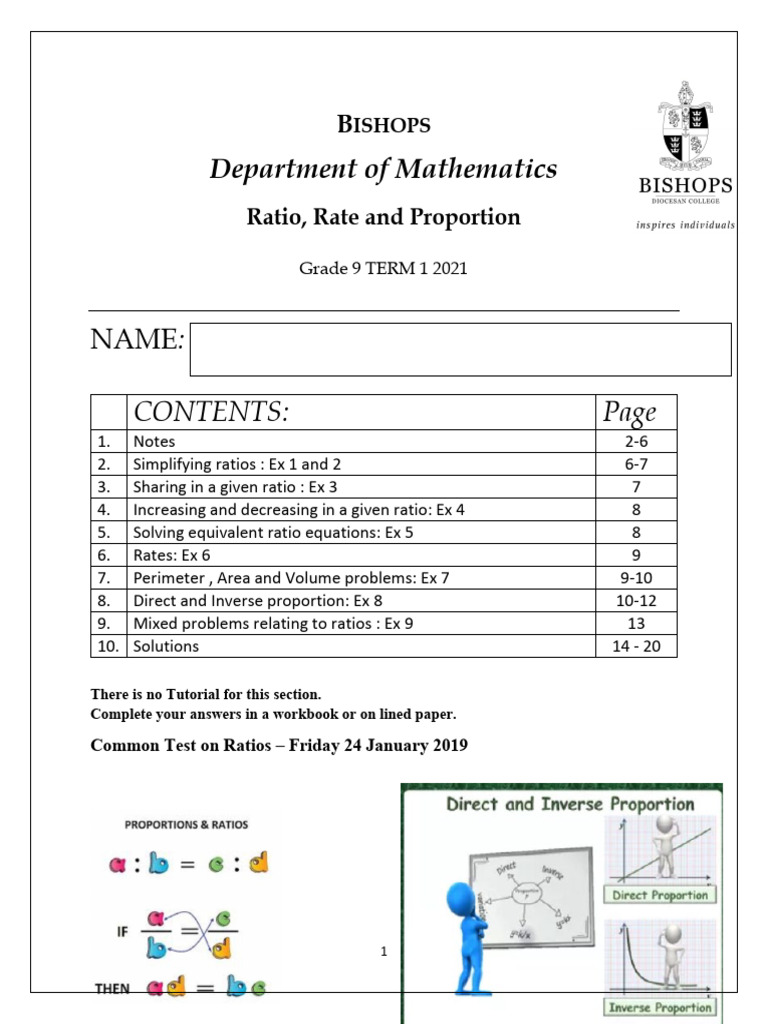 G9 Ratio Rates and Proportion BOOKLET 2021 | PDF | Length | Area