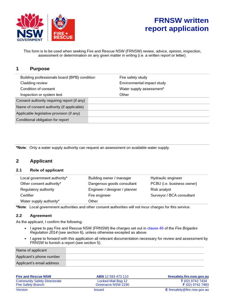 FRNSW Written Report Application | PDF | Fire Safety