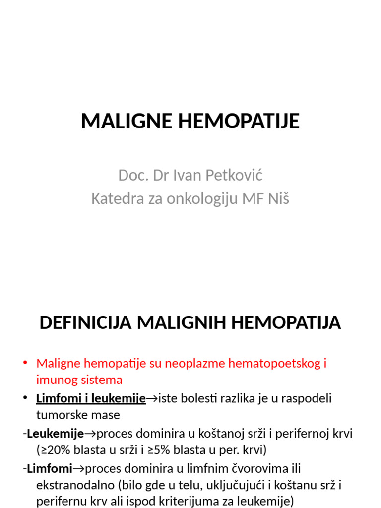 Maligne Hemopatije - PPTX Ivan Petkovic | PDF