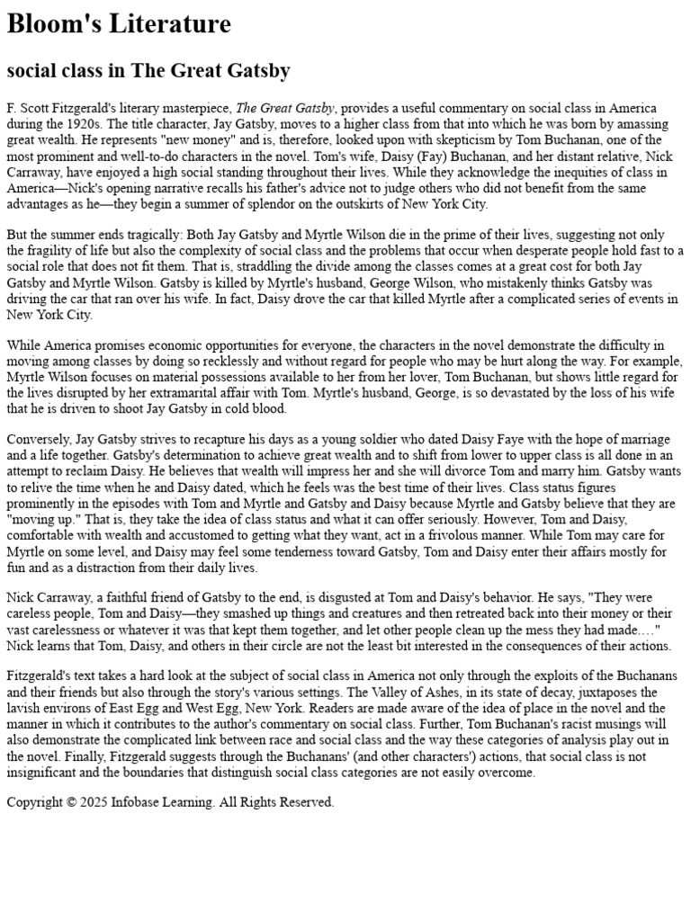 Social Class in The Great Gatsby | PDF | The Great Gatsby