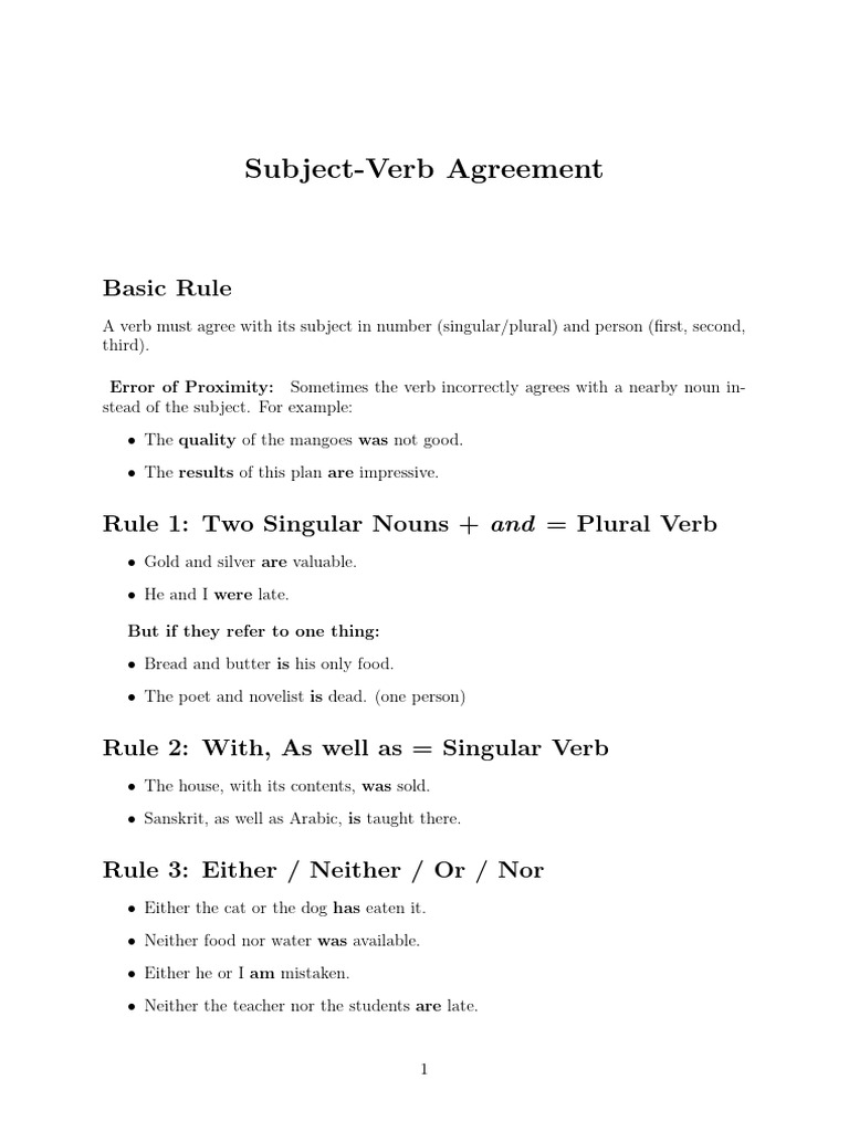 Subject Verb Agreement | PDF | Grammatical Number | Morphology