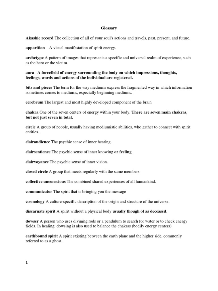 Glossary of Psychic Terms | PDF | Mediumship | Plane (Esotericism)