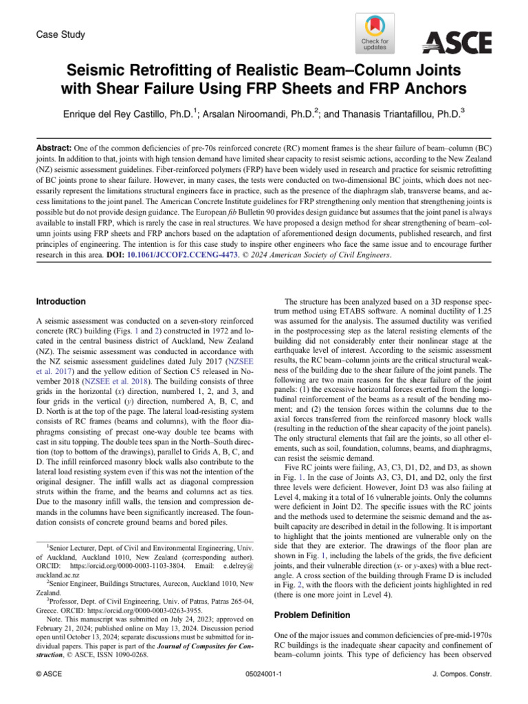 Triantafillou Et Al 2024 Seismic Retrofitting of Realistic Beam Column Joints With Shear Failure ...