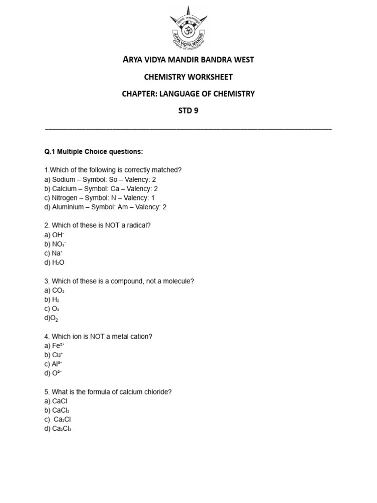 Language of Chemistry Grade 9 | PDF
