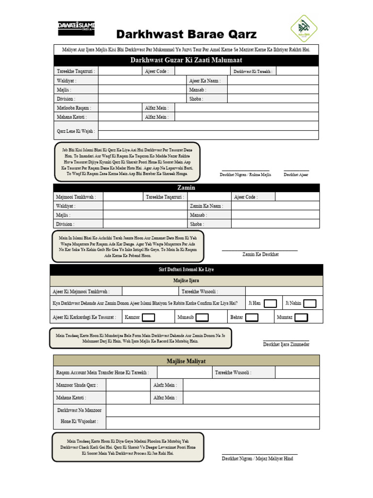 Qarz Darkhwast Form Aur Policy Guide | PDF