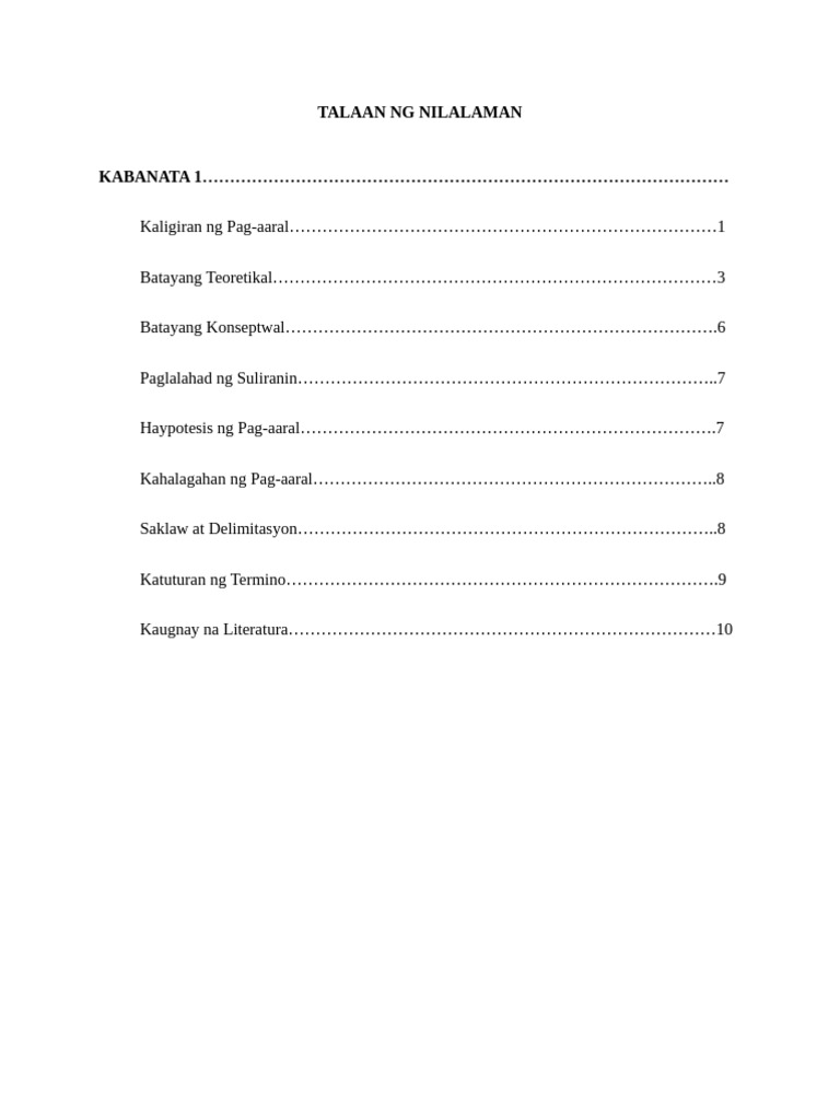 Pagbasa Table of Contents | PDF