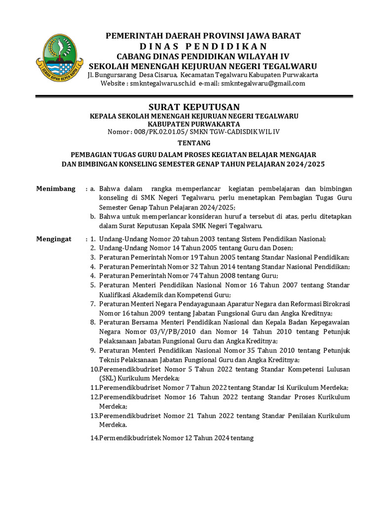 Revisi SK KBM Genap 2024-2025 | PDF