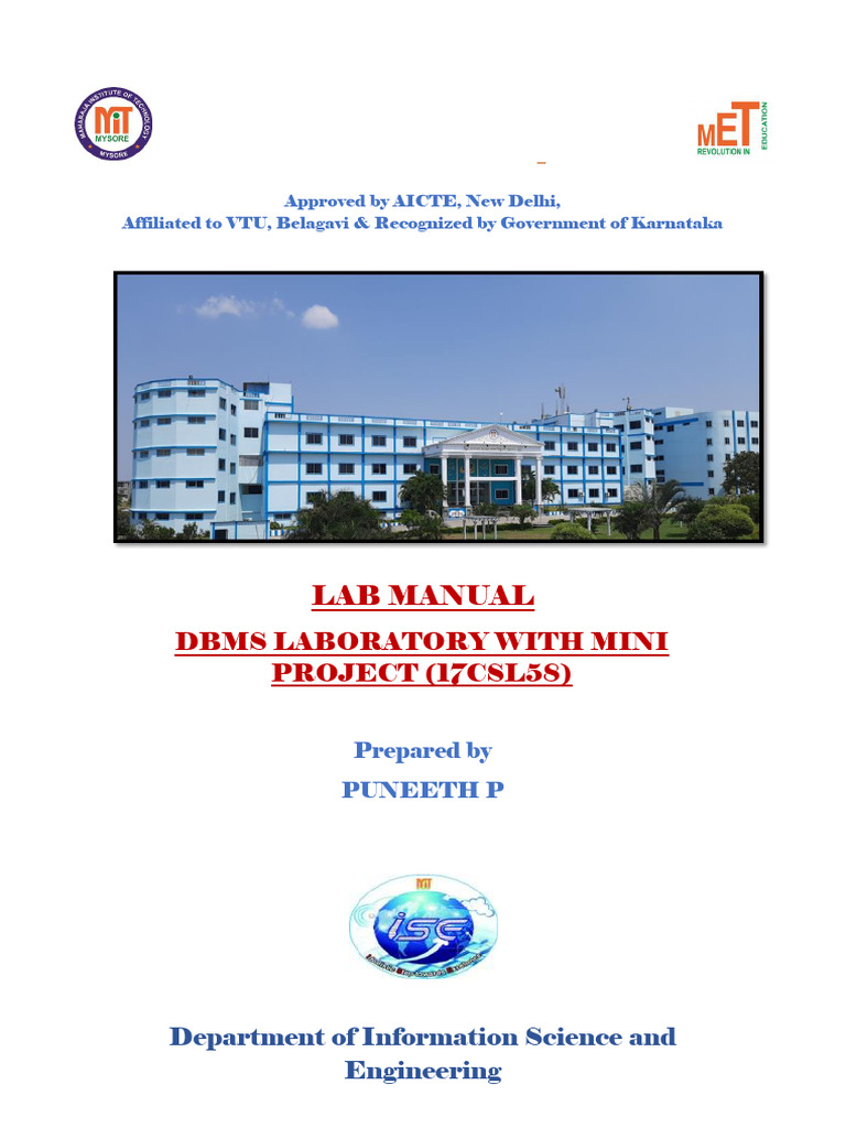17csl58 - Database Management System Lab With Mini Project | PDF | Databases | Engineering