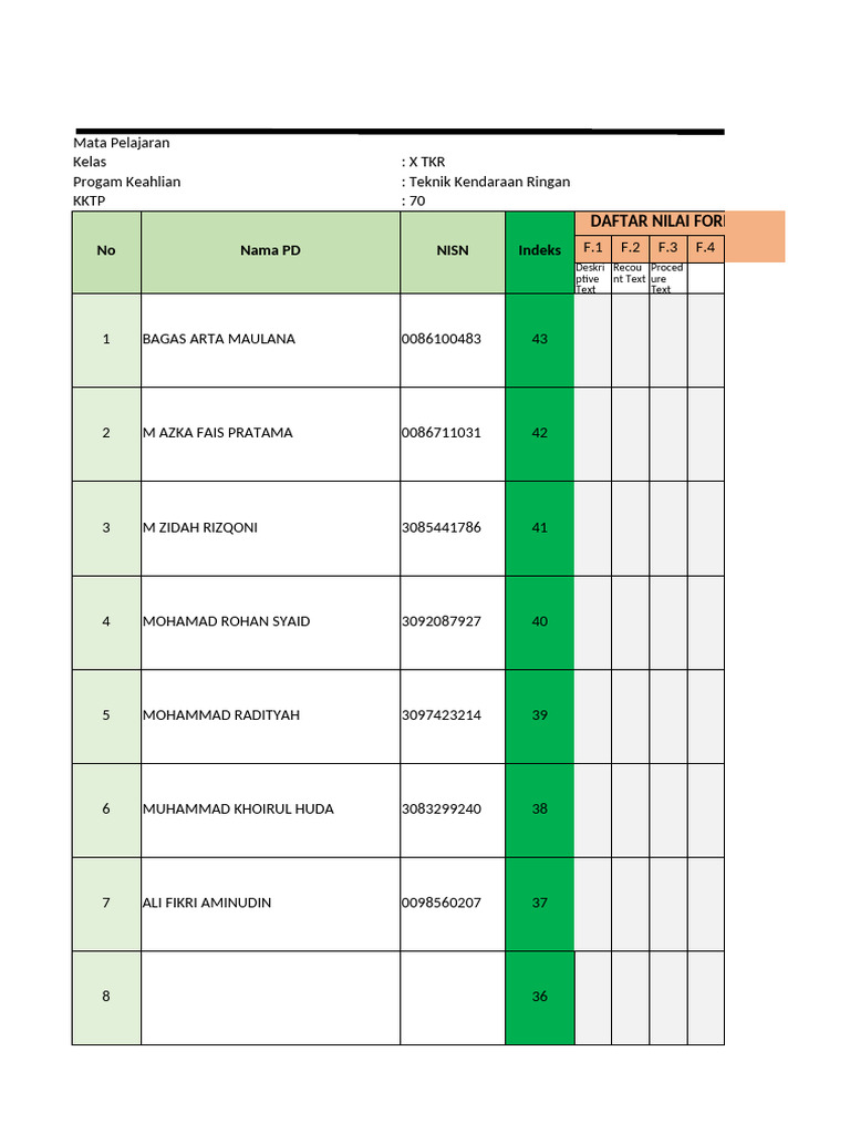 Format Nilai Kurmer X TKR | PDF