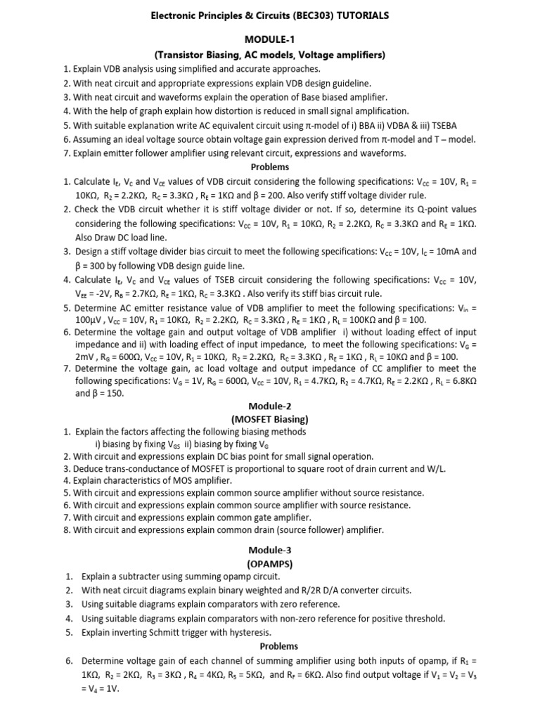 BEC303 Electronic Principles Tutorials | PDF | Electronic Oscillator ...