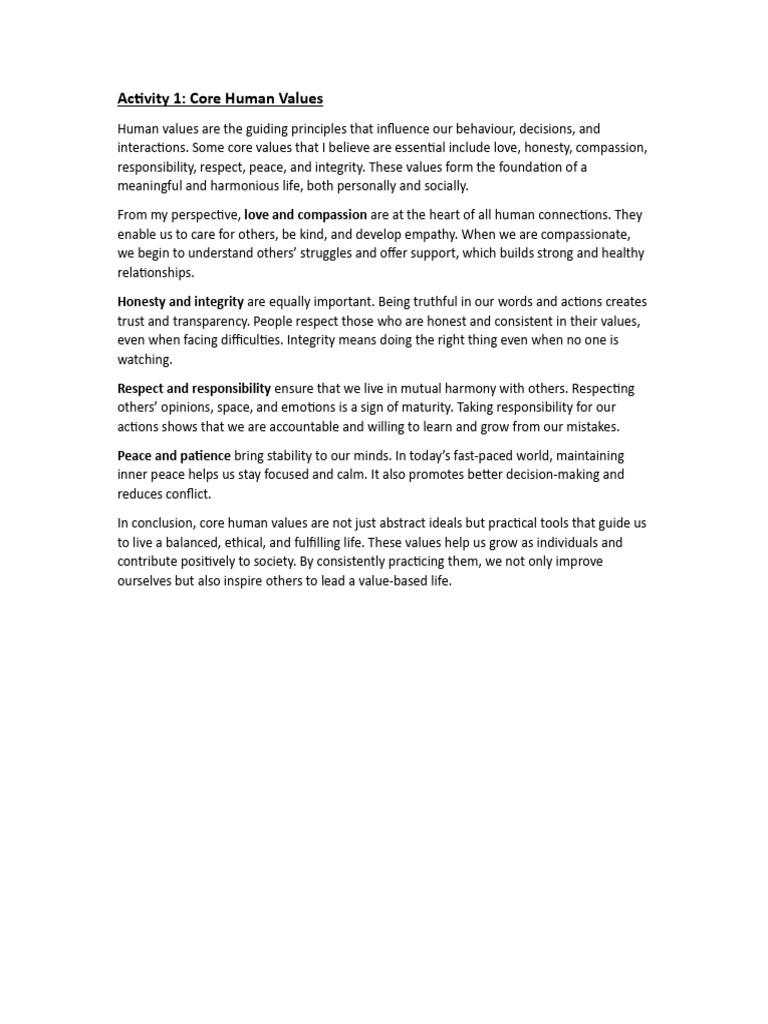 Core Human Values and Personal Growth | PDF | Integrity | Love