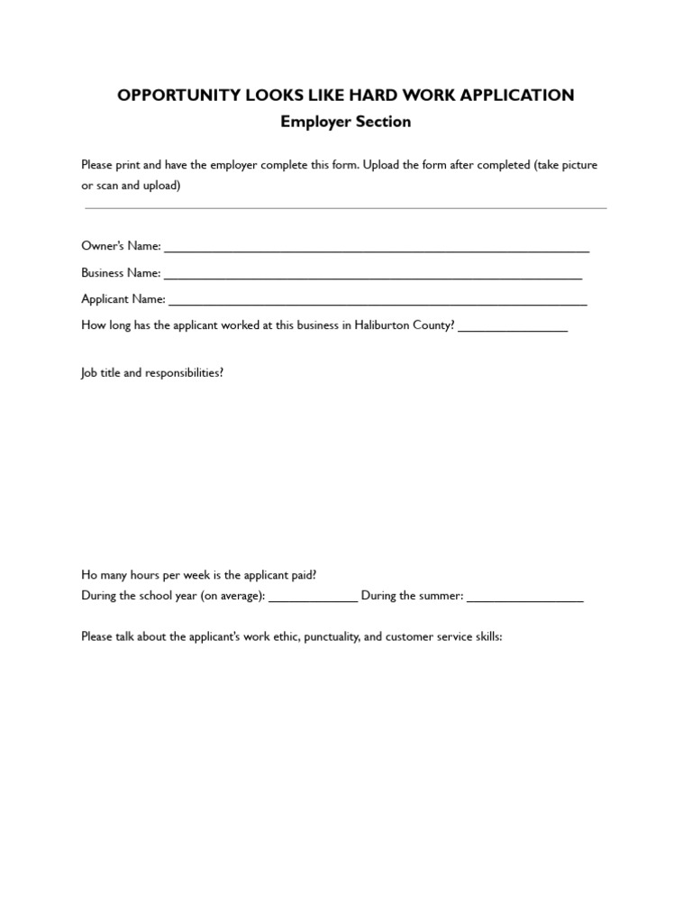 Opportunity Looks Like Hard Work Application - Employee Section | PDF